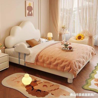 美式奶油风儿城床女孩云朵床孩带护栏高箱床公主无品牌/女童梦童