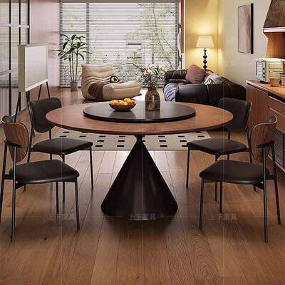 餐实木法式餐VIH木桌中风家用小户型复古圆桌饭桌白蜡圆形桌古椅