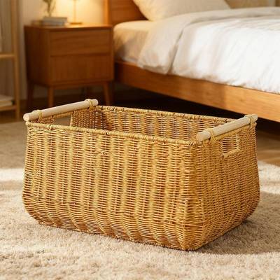 凰图新款PP仿手藤编织筐工编织篮l卧篮室客A069厅置物藤编收纳收