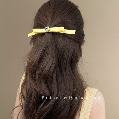 柠檬奶油黄~虞书欣同款嫩黄色蝴蝶结发夹顶夹公主芭蕾风旅行发卡