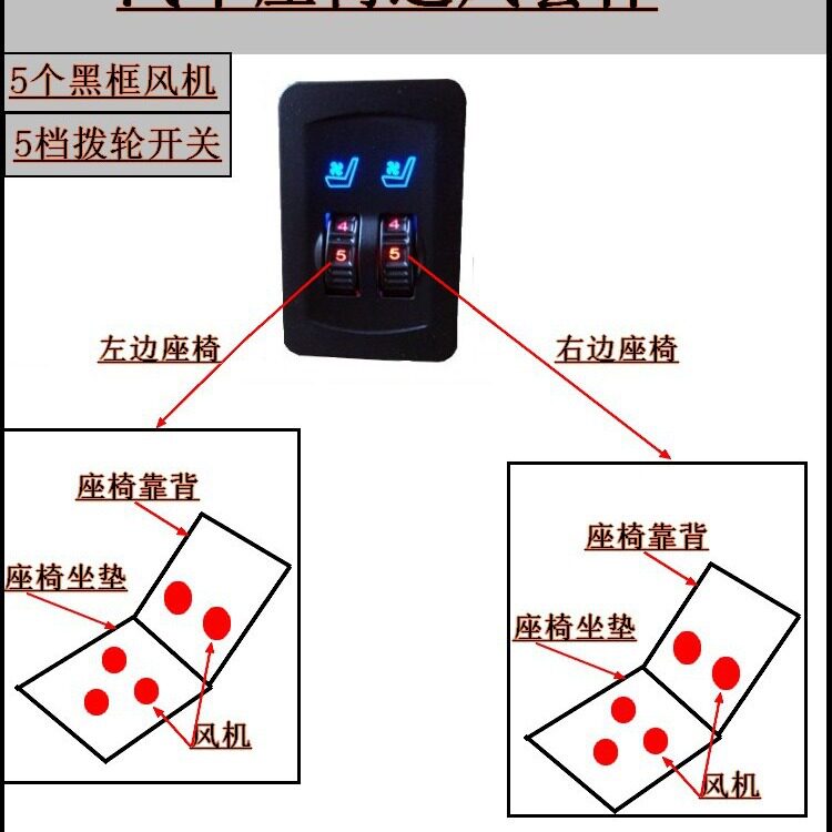 吹风5风机，汽车座椅通风套件，5档双控开关