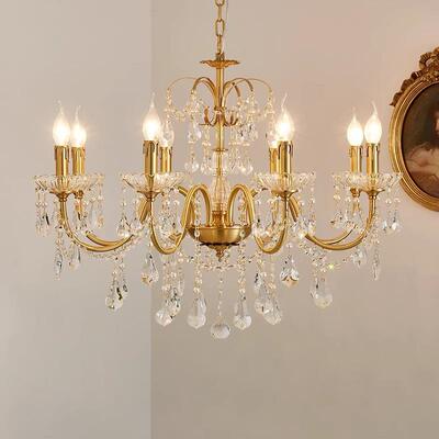 式蜡烛全铜16859古水晶吊灯复客厅餐厅主美灯欧式奢华色卧室书房