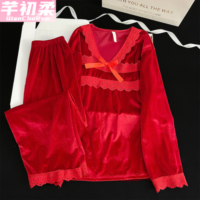 金丝绒女长袖睡衣套装2025新款