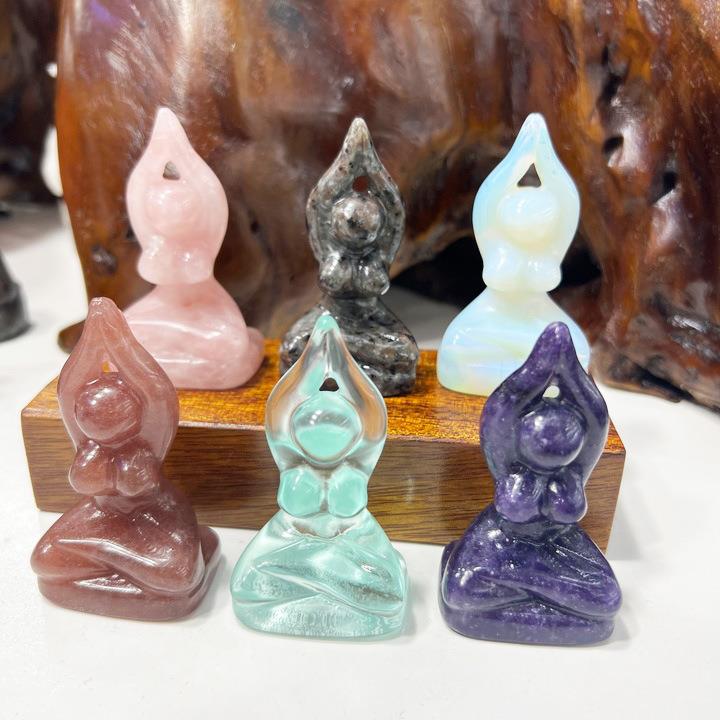 天然水晶原石女模黑曜石瑜伽女神雕像工艺品摆件现货