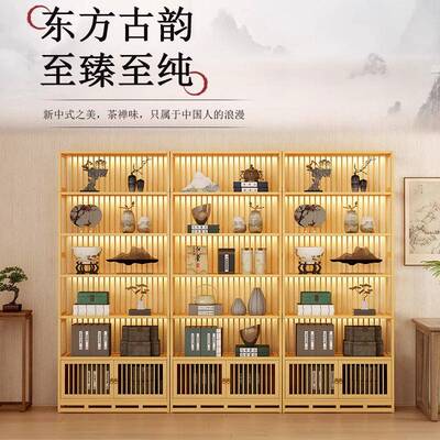 新柜中式竹博ITK古架背条楠书储多宝阁中式置物架茶室物背景展示