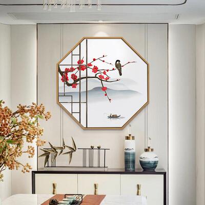厅中国13023风客形厅装八饰画祥瑞花鸟边玄关走廊挂画新中式餐饭