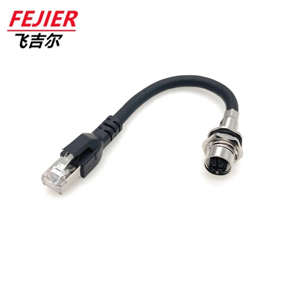 m12 x型防水连接器转RJ45网线8P公头 8PINX编码转RJ45板端连接器