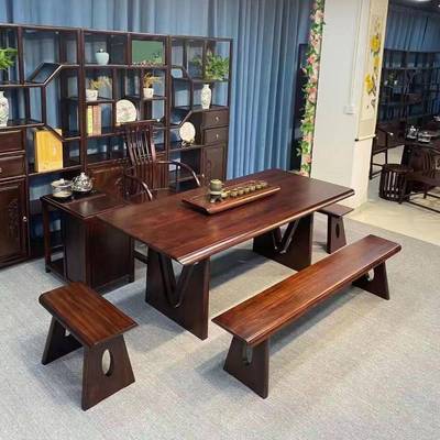新式ACJ乌金木茶桌椅中合大现代简约实木板原木组合家组用茶台家