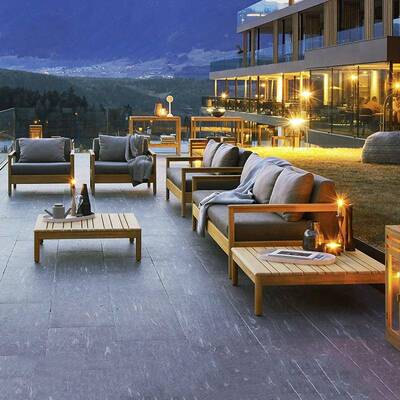 户外沙发组合柚木休闲庭院别沙墅宿花LKG园露酒店民室外防水防晒