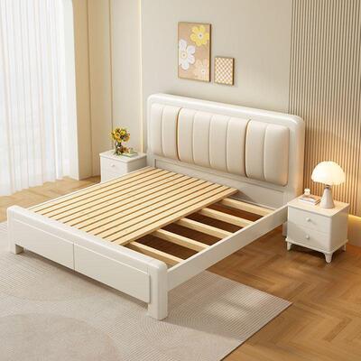 现代实木白色简约卧1室.5米简人约主卧双轻奢1.EXE8米床高箱储物