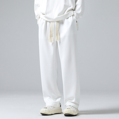 男士白色运动裤男秋季松弛感裤子休闲裤宽松慵懒风阔腿裤直筒卫裤