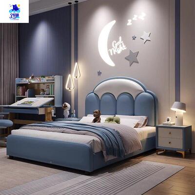 现代简YEO1约实木家用卧室主卧软包女床儿童床男人孩孩单床1.5m.8