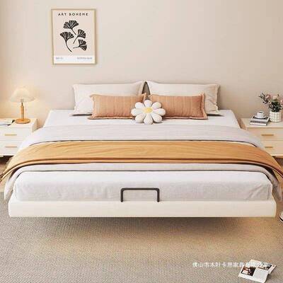 悬浮双人床床约现代单人床主卧铁艺床榻榻简米床ATQ铁欧式悬浮钢