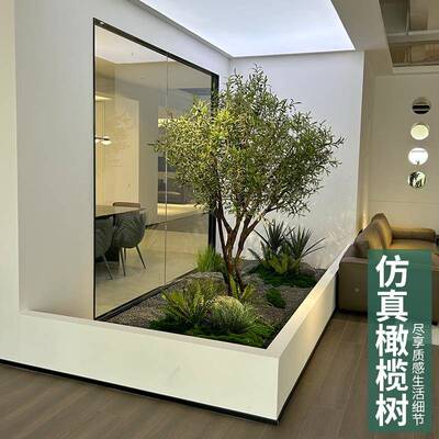 大型仿真榄树件造景假室内橱橄树窗天井茶室植VSP物软装假绿植摆
