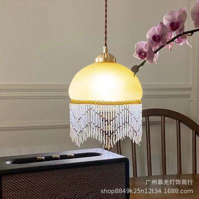 法式床头吊灯宫廷流苏卧室灯中古过道玄关灯全铜复古单头小吊灯饰