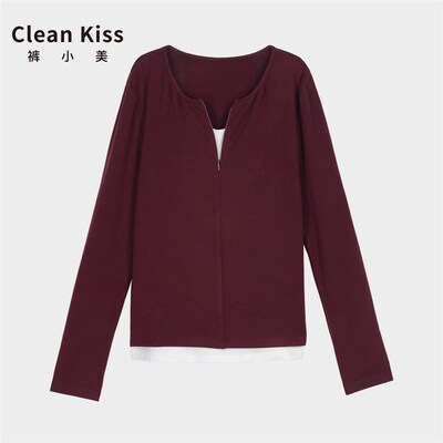 V领打底衫女2025新款设计感假两件弹力柔软通勤百搭女上衣0336