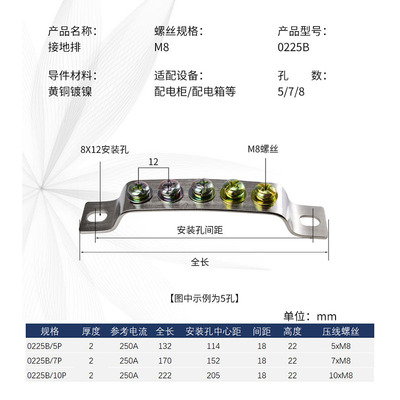 2X25零地排全铜端子25mm宽度5/7/10孔接地端子不滑丝桥型五位接线