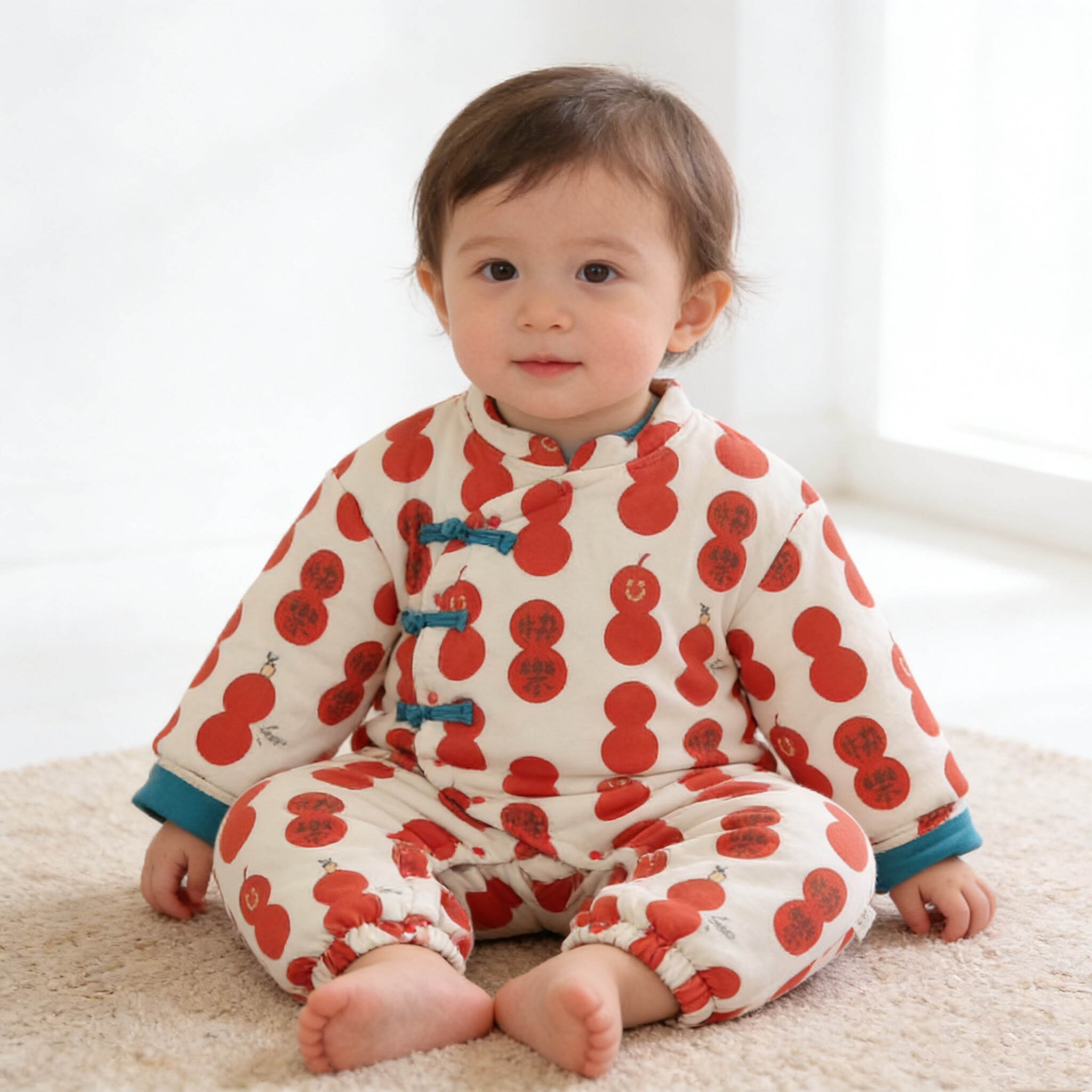 糖葫芦拜年服婴幼儿连身衣哈衣棉服婴儿连体衣保暖冬季棉衣