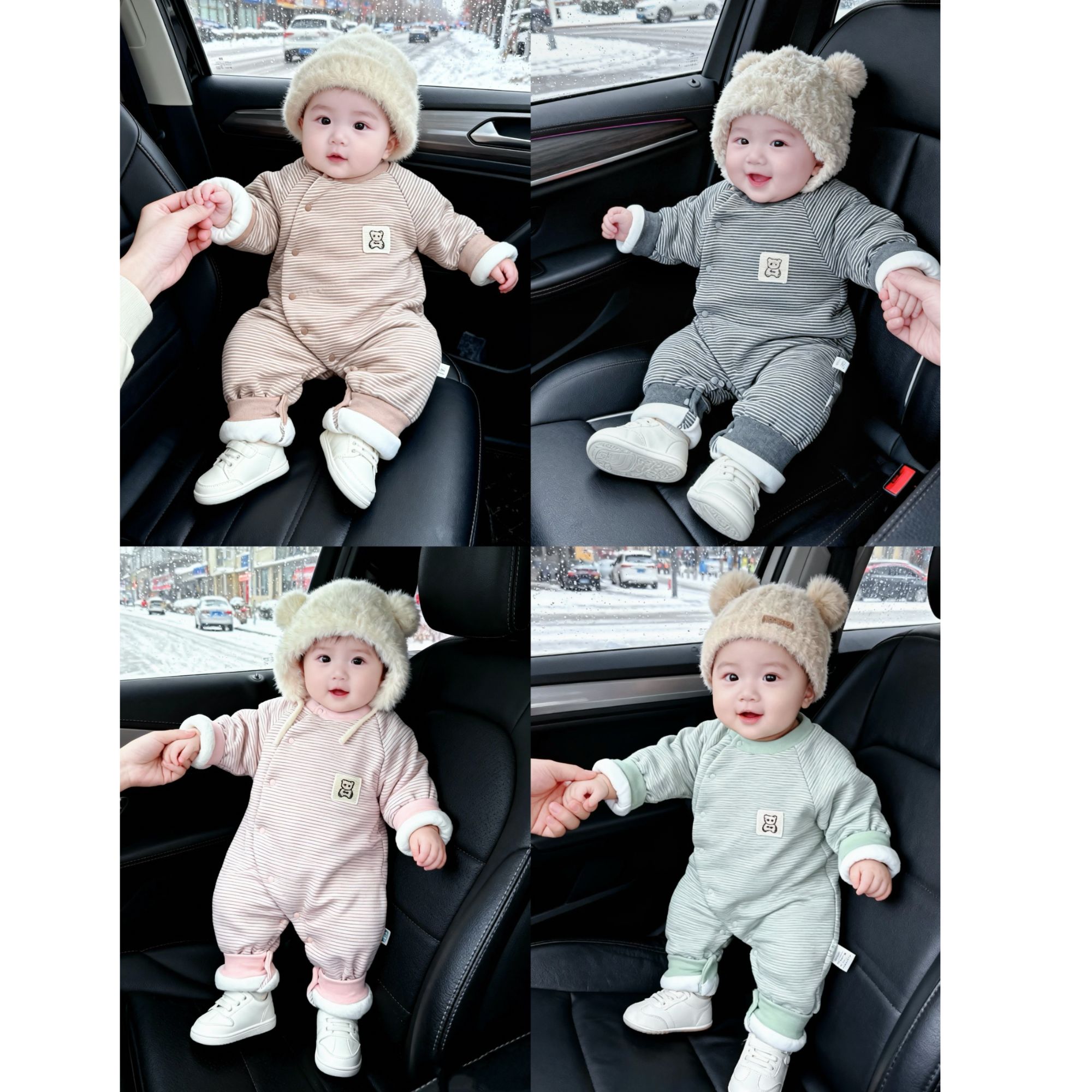 石墨烯偏开棉服婴幼儿连身衣宝宝哈衣爬爬服保暖冬季棉衣