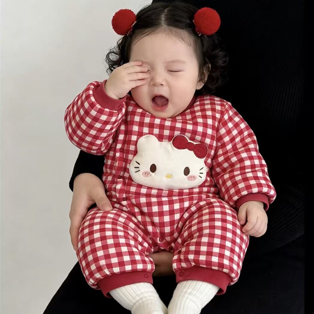 婴幼儿连身衣粉红格格宝宝哈衣爬爬服保暖棉衣冬季婴儿棉服