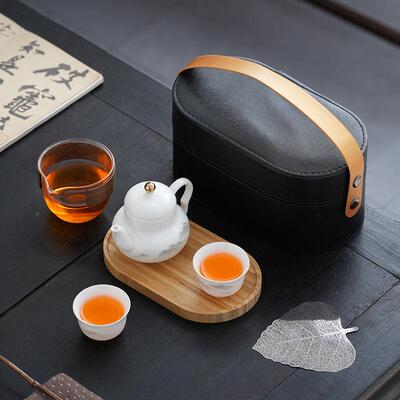 陶瓷旅行携茶具26098小套装便式随茶快客杯户外露营旅游泡壶身一