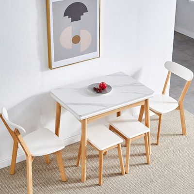 小户型岩板餐桌椅组合可伸缩折叠实木饭桌现代简约餐桌省空间家用