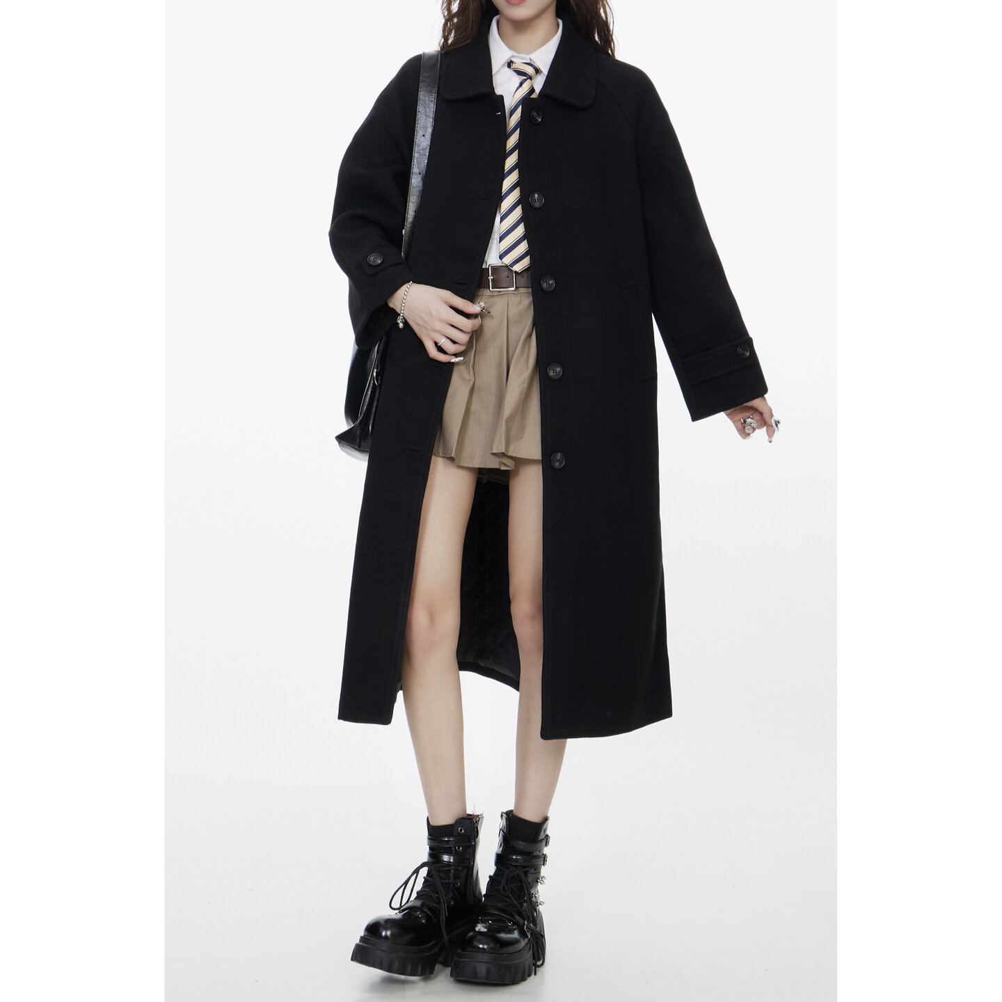 黑色小个子呢子大衣女2026春秋新款韩版高级感赫本风气质毛呢外套