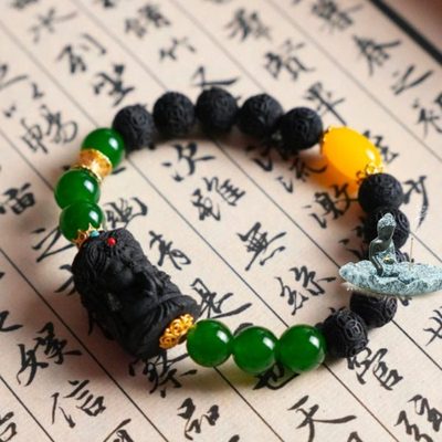 单圈【钱币纹扎基】双手合十降真香海藻绿扎基娘娘8MM八方钱币纹