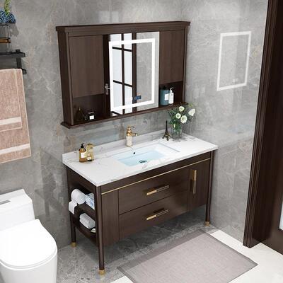 实现式代新中洗岩板浴室柜组合一体陶瓷盆卫75154生间木落地洗手