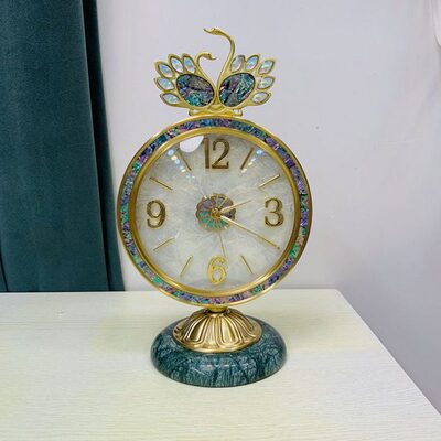 8345天鹅款轻奢座钟客厅台式钟表简约黄铜摆件直径17高29底座13