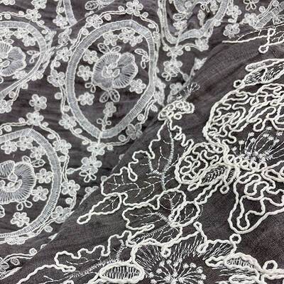 秋冬新款复古港风亚麻棉重工绣花炒色服装面料外套裙装布F1148-1