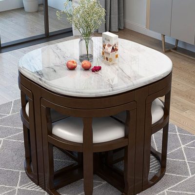 大理石简约现代小户型餐厅家用轻奢正方形省空间全实木餐桌椅组合