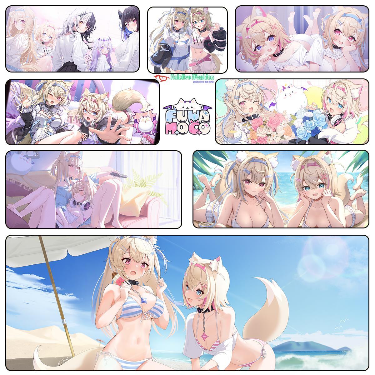 FUWAMOCO鼠标垫 Vtuber锁边超大键盘垫Fuwawa Mococo