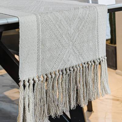 7L自然风亚麻色棉麻手工流苏桌旗茶几玄关电视柜长条桌布美式新中