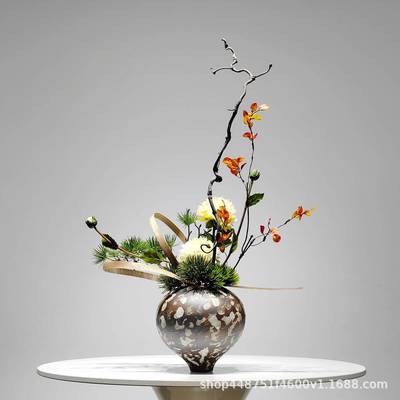 新中式仿真花艺龙柳枝售楼处酒店客厅茶几玄关造型桌面创意软装饰