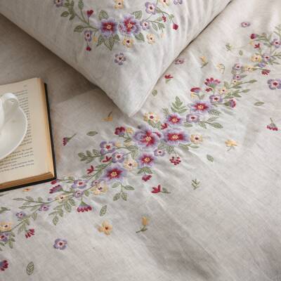 裕泰源刺绣汉麻四件套中国风原麻色床品套件高端床上床单被套