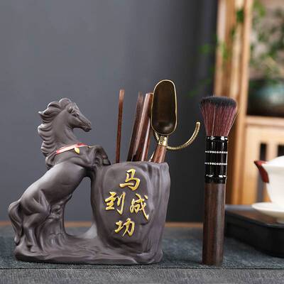 茶道六君子茶具配件黑檀木紫砂黑泥马道桶茶夹茶勺茶针茶配件套装