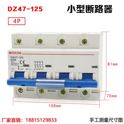 DZ47-125 1P 2P 3P 4P 塑壳断路器 NC100H 空气开关80A 100A 125A