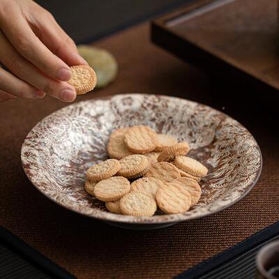 老岩泥泡繁花鎏银壶承粗陶干盘茶小号KHY盘养壶托盘茶台托茶点茶