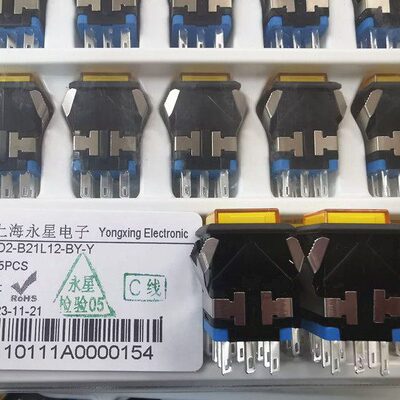 上海永星方形按钮开关17*17开关 KD2-B21L 8脚 自锁带灯按钮开关