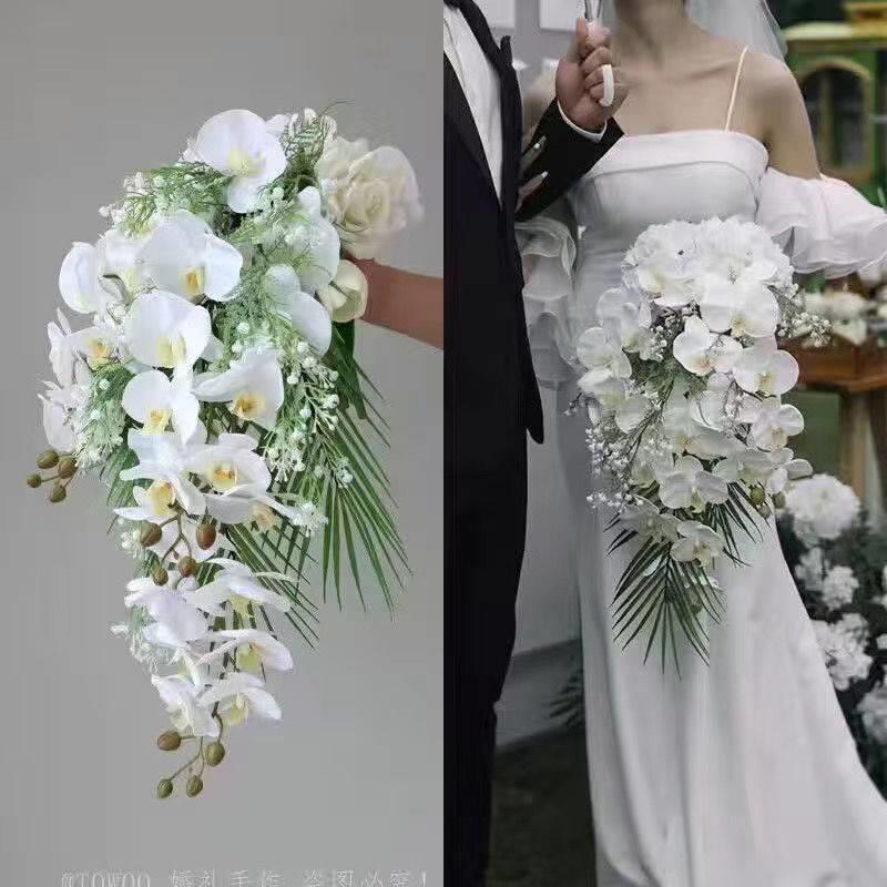 $手捧花蝴蝶兰文竹新娘婚礼拍照水滴手捧花影楼摄