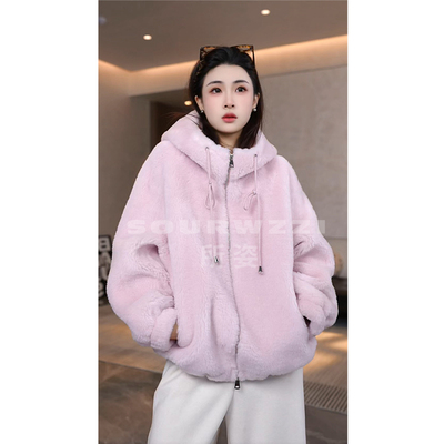 SOURWZZI/所姿100%羊毛连帽冬季简约时尚休闲女士外套SZ-25706