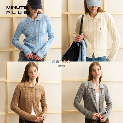 MinutePluspolo领刺绣绞花开衫