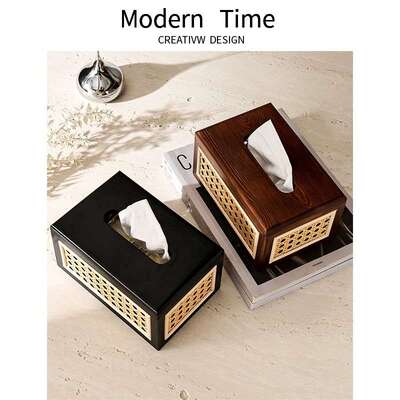 Rattan Tissue Box实木仿藤编纸巾盒餐巾纸抽纸盒家居卧室纸抽盒