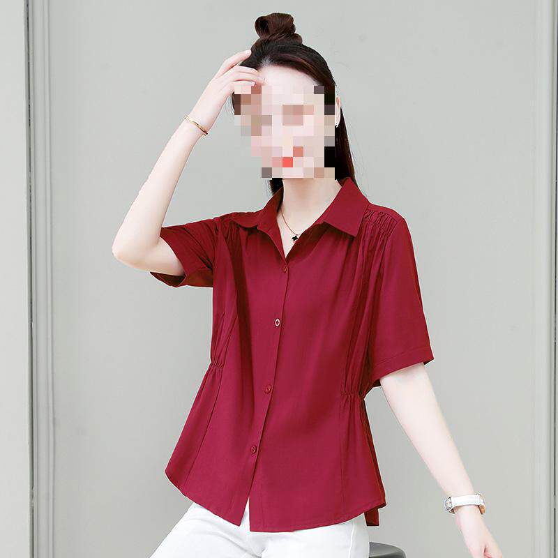 轻熟气质风收腰衬衫女夏季宽松显瘦短袖上衣
