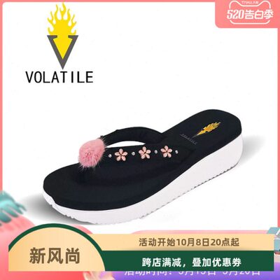VOLATILE夏新品时尚舒适防滑坡跟松糕厚底沙滩人字拖女凉拖鞋