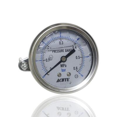 供ACUTE耐振压力表充油表不锈钢轴向横装带平夹YN63Z 0.6MPA 6BAR