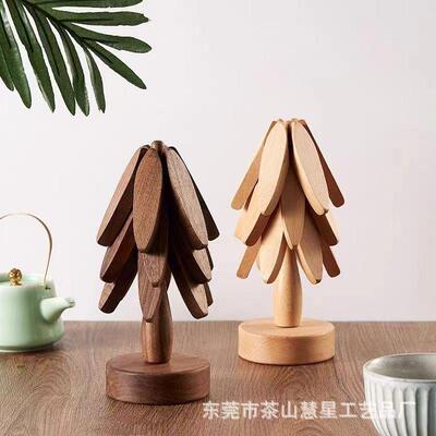 Wooden Tree Coaster木制树形杯垫隔热垫餐桌垫用于热菜的三脚架