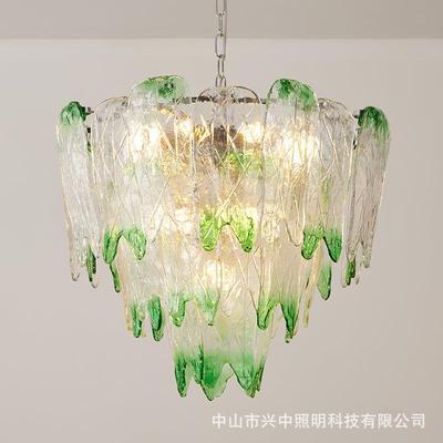 法式轻奢渐变绿玻璃主客厅吊灯设计师Murano穆拉诺中古卧室餐厅灯