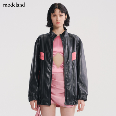 【设计师款】NOPHORA黑粉撞色机车夹克宽松摇滚皮衣外套